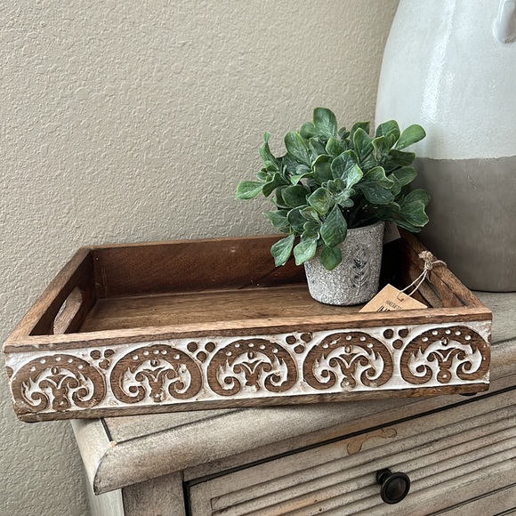 Accents | Rustic Farmhouse Boho Chic Fall Hand Carved Wooden Tray ...